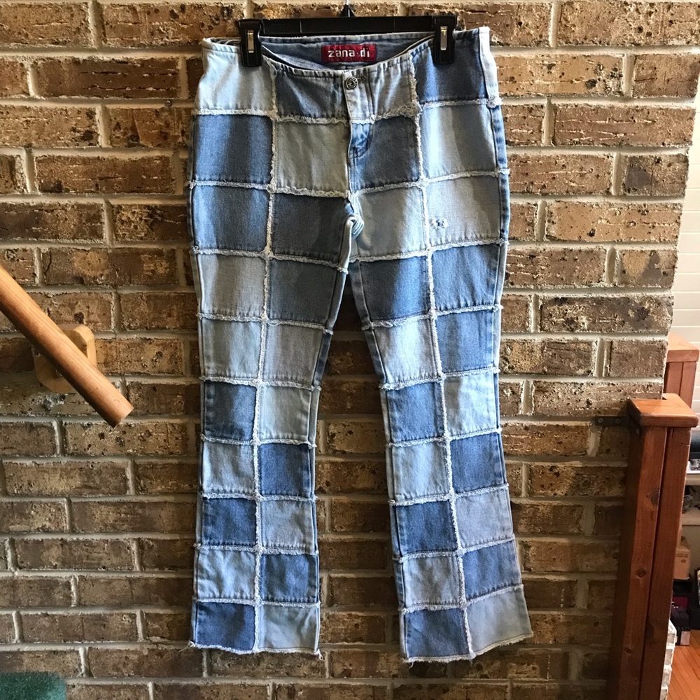 Y2k Vtg 90s Patchwork Denim Jeans By Zana - Di - Gem